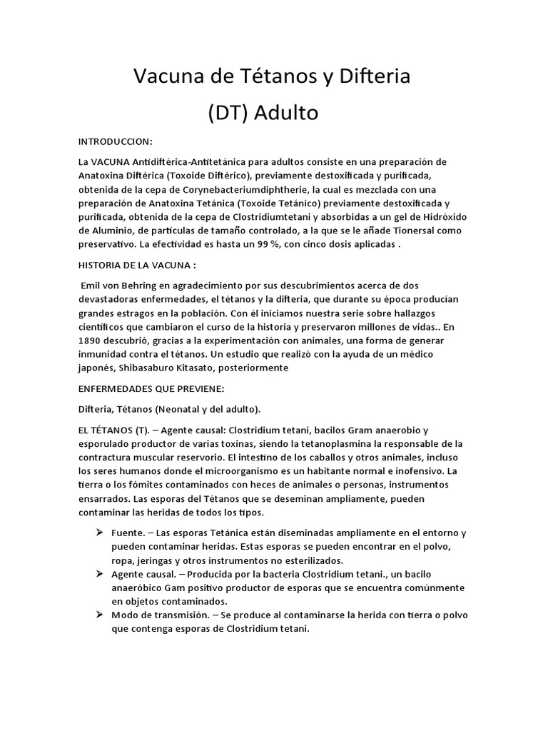 Vacuna DT Dayna | PDF | Especialidades Medicas | Epidemiología