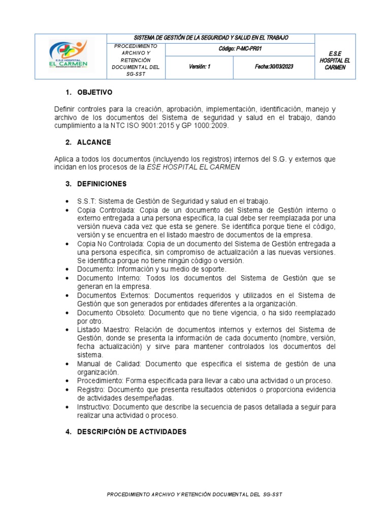 Archivo y retención documental del SG-SST | PDF | Hospital