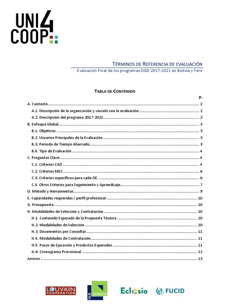TDR - Final Eval U4C BolPer PDF | PDF | Evaluación | Sustentabilidad
