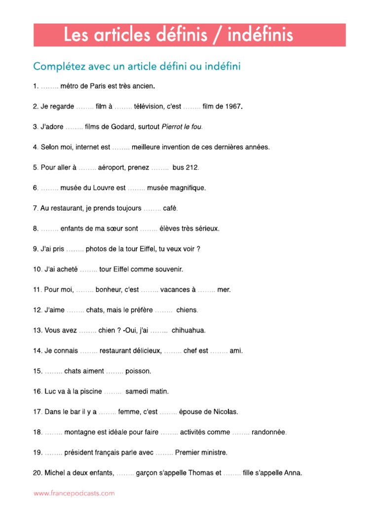 Exercices articles définis et indéfinis.pdf | PDF