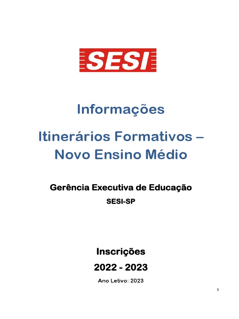 Informações Itinerários Formativos - Novo Ensino Médio 2023 - SESI-SP ...
