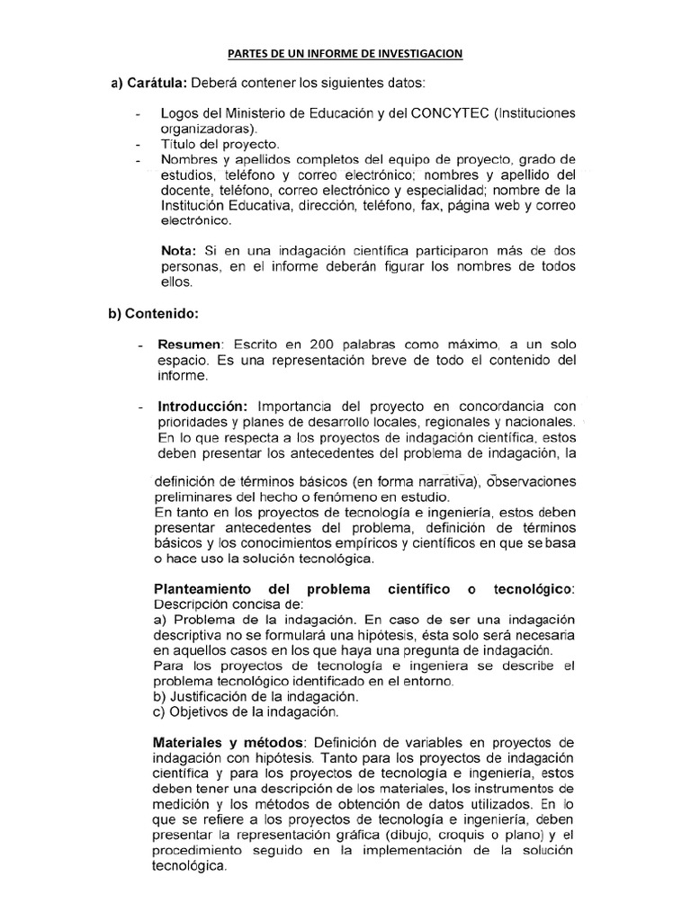 Partes de Un Informe de Investigacion | PDF