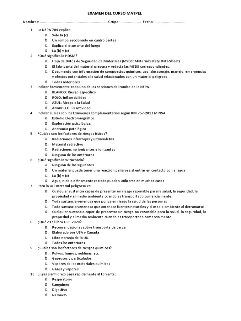 Examen MATPEL: Seguridad y Riesgos | PDF