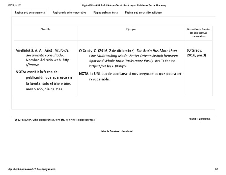 Página Web - APA 7 - Biblioteca - Tec de Monterrey at Biblioteca - Tec ...
