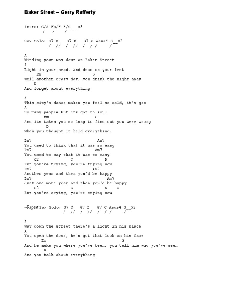 Baker Street Chords and Lyrics | PDF