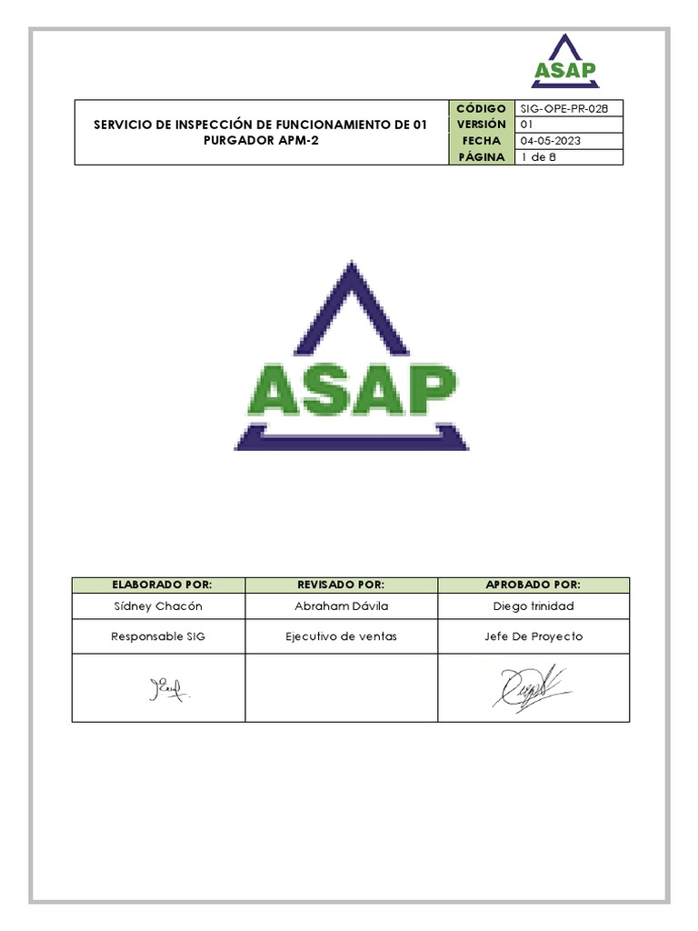 Ope-Pr-028 Servicio de Inspección de Funcionamiento de 01 Purgador Apm-2 | PDF | Lugar de ...
