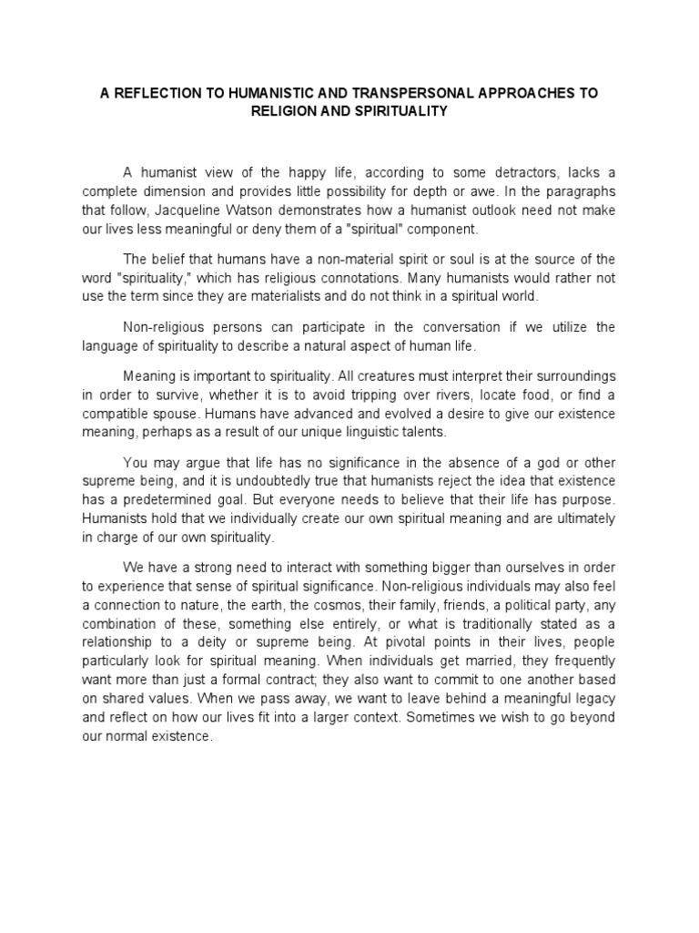 A Reflection To Humanistic and Transpersonal Approaches To Religion and ...