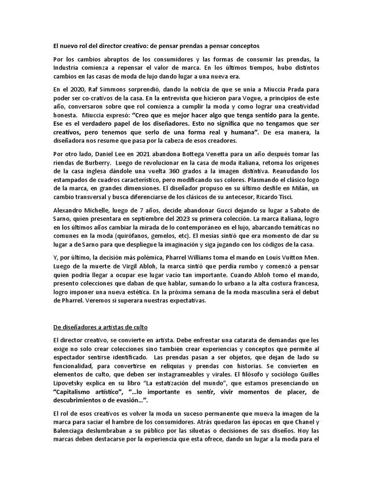El Nuevo Rol Del Director Creativo | PDF | Moda