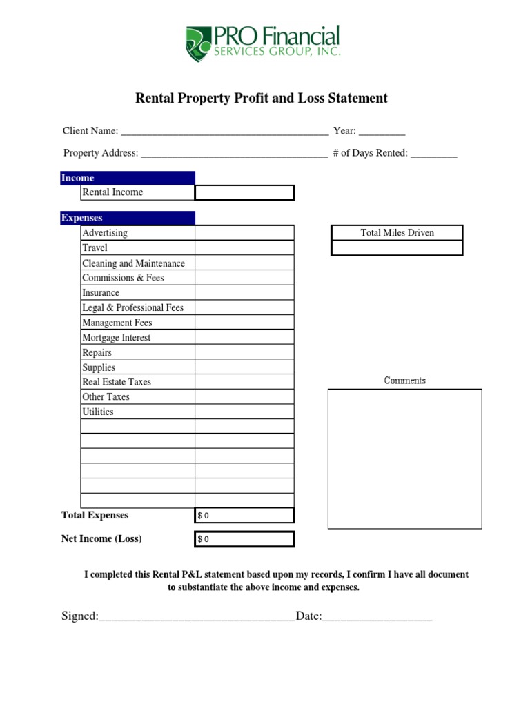 Rental Property Profit and Loss Statement | PDF
