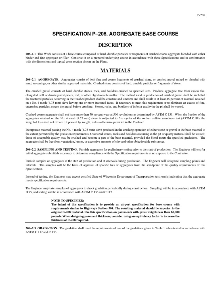 P-208 - Aggregae Base Course | PDF | Construction Aggregate | Gravel