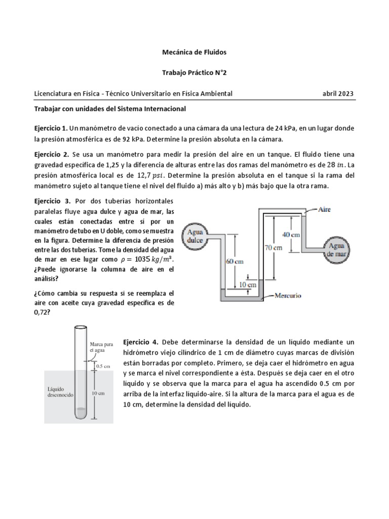 Mecánica de Fluidos - 2023 - TP2 PDF | PDF | Medida de presión | Atmósfera