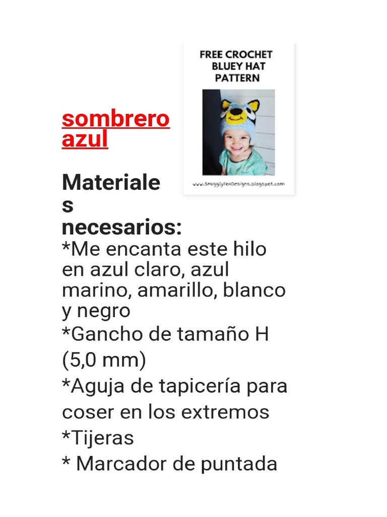 Sombrero Bluey: Instrucciones de Tejido | PDF