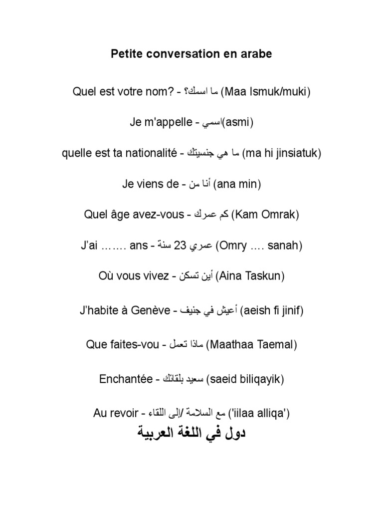 Petite Conversation en Arabe | PDF