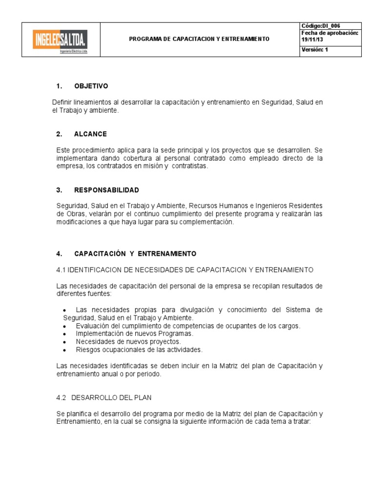 2.5. Programa de Capacitacion y Entrenamiento | PDF | Creación de capacidad