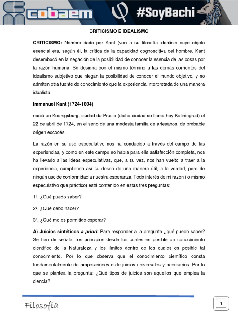 Criticismo e Idealismo | PDF | Immanuel Kant | Dialéctico