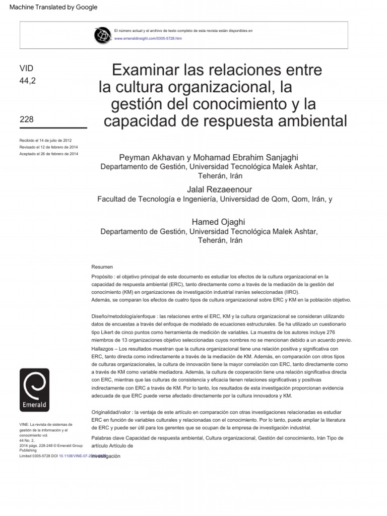 Examining The Relationships Between Organizational Culture, Knowledge Management and ...