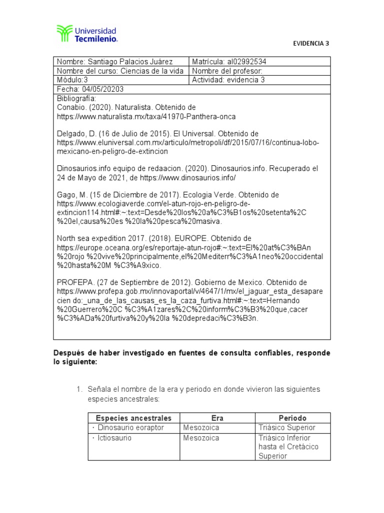 Evidencia 3 Santi Apa | PDF | Especie en peligro | Extinción