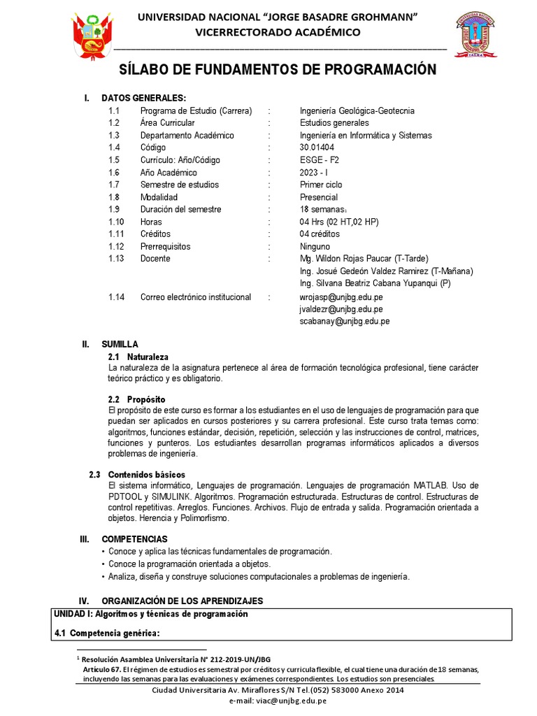 Silabo Fundamentos de Programacion ESGE (FP) | PDF | Programación de computadoras | Informática