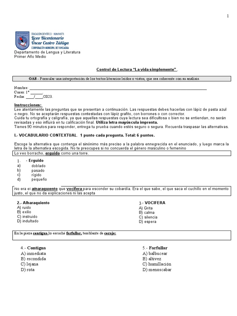Prueba La Vida Simplemente | PDF