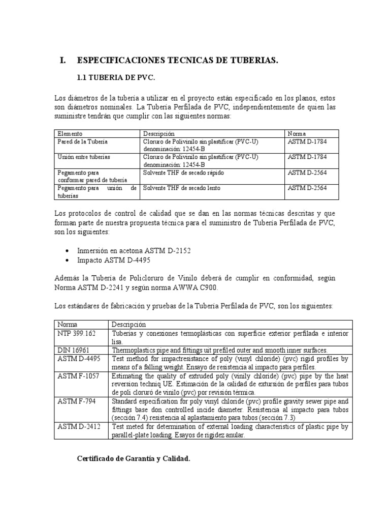 Especificaciones Tecnicas Agua Potable. PJPII | PDF | Tubería ...