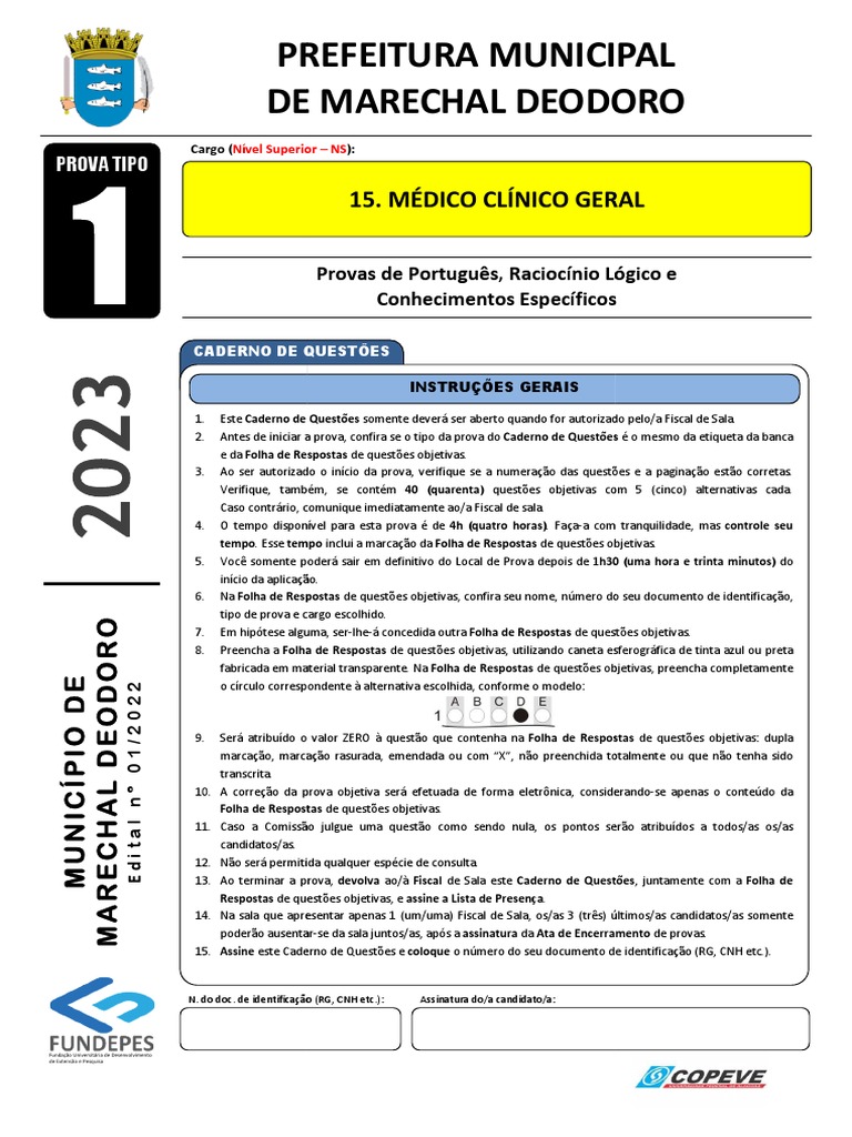 Prova - 15. Medico Clinico Geral - Tipo 1 | PDF