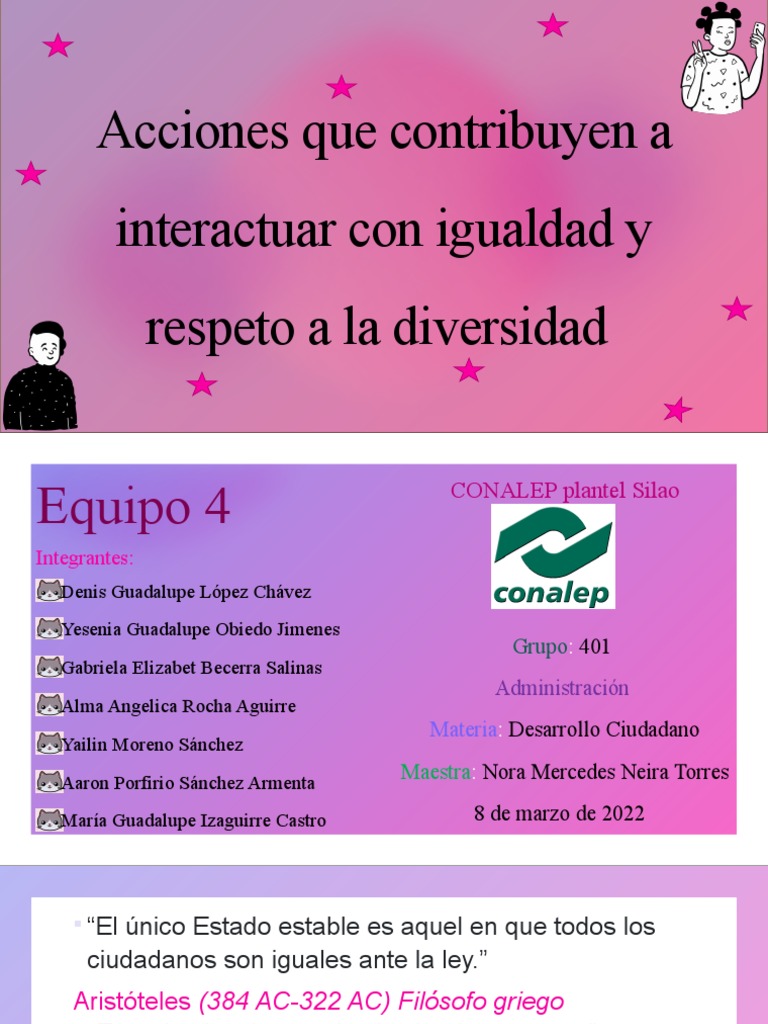 Acciones Que Contribuyen A Interactuar Con Igualdad y Respeto A La Diversidad | PDF | Autoestima ...