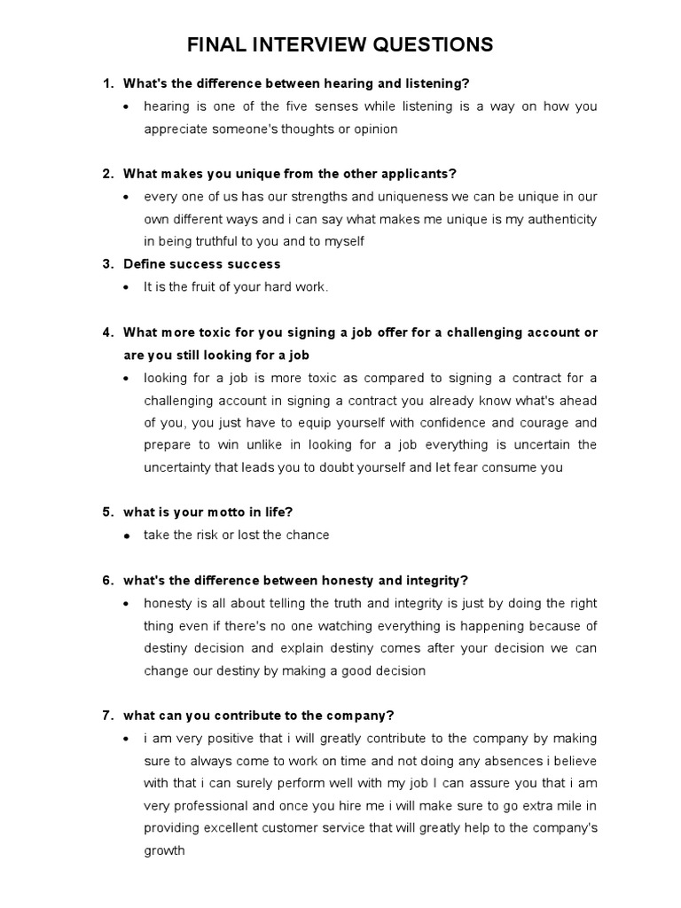 Final Interview Questions | PDF