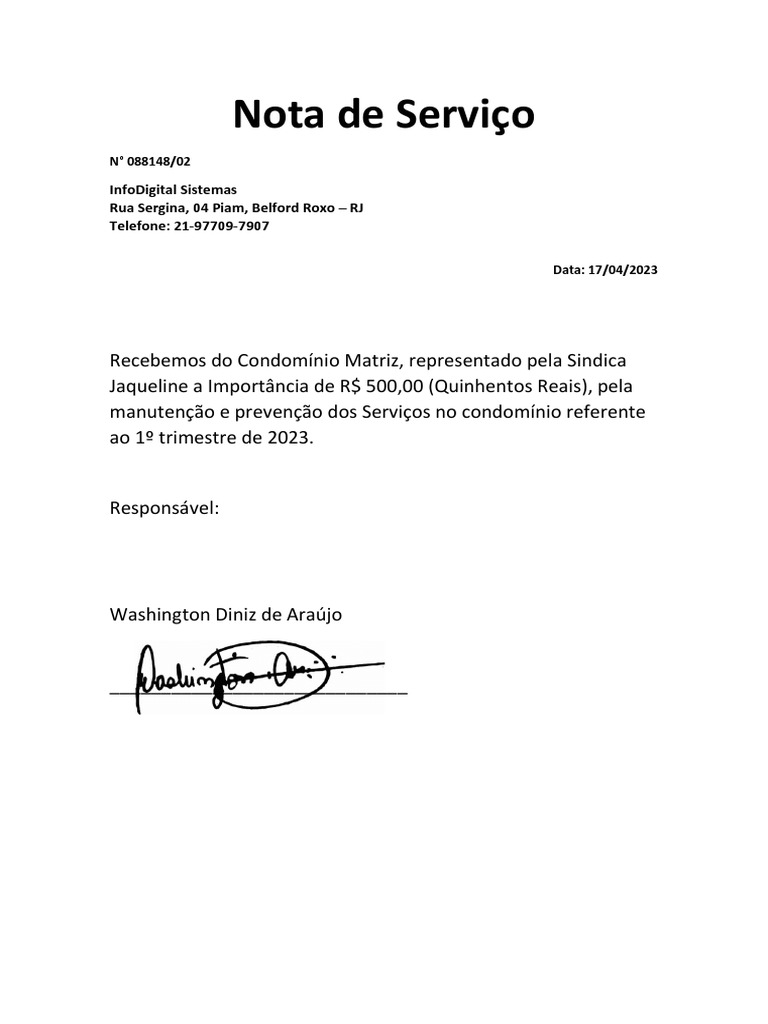 Nota de Serviço | PDF