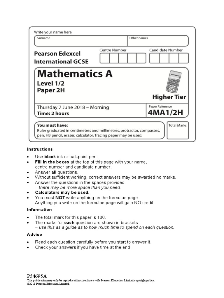 07b Igcse Maths 4ma1 2h June 2018 Pdf Triangle Circle