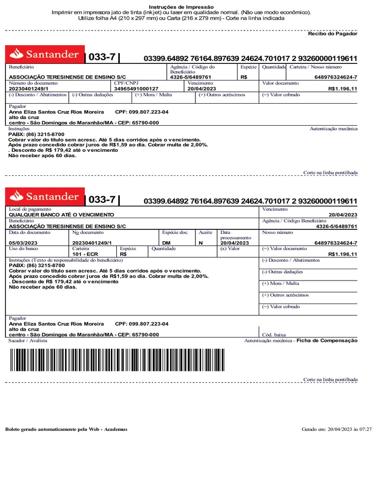 Instruções detalhadas para pagamento de boleto bancário referente à ...