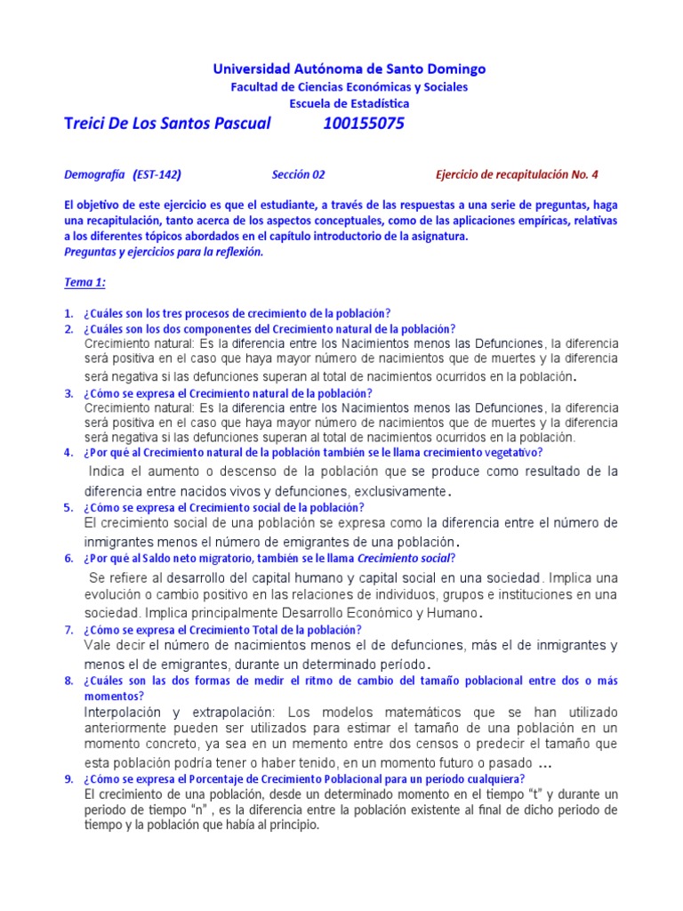 Ejercicio de Recapitulación No. 4 T | PDF | Población | Crecimiento de ...