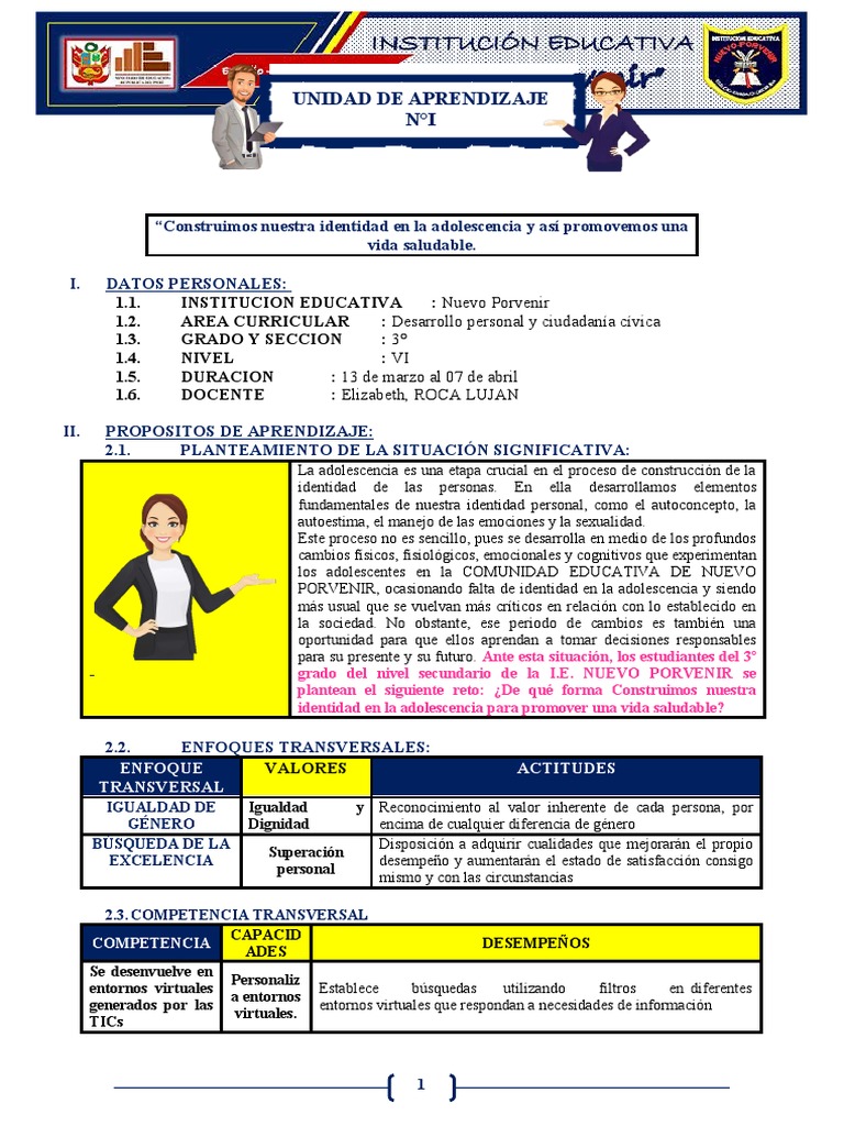 Unidad de Aprendizaje de DPCC N°1-3°grado | PDF | Las emociones | Evaluación