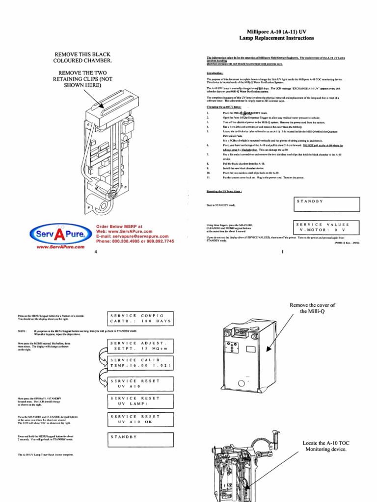 Millipore A-10 UV Lamp Replacement Guide | PDF | Components ...