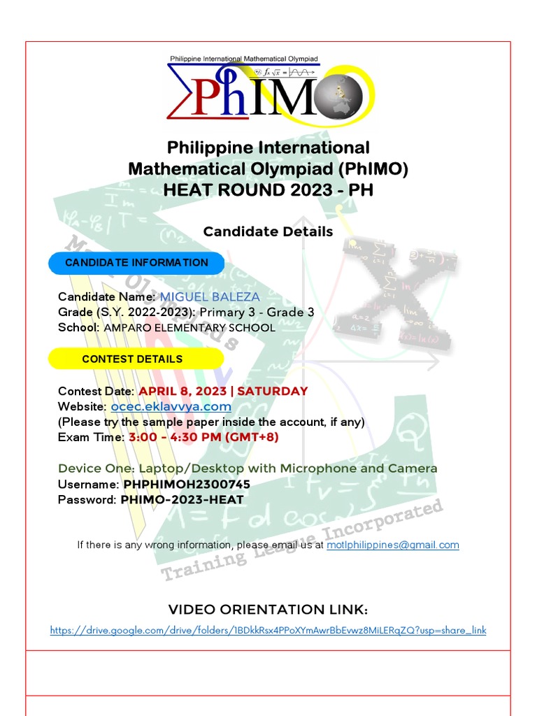 2023 PhIMO HEAT ROUND - LOG-IN DETAILS (Batch 2)-345.pdf | PDF