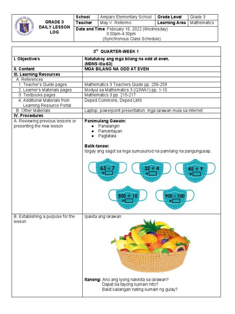 LP COT Math 3 Q3Wk1 | PDF