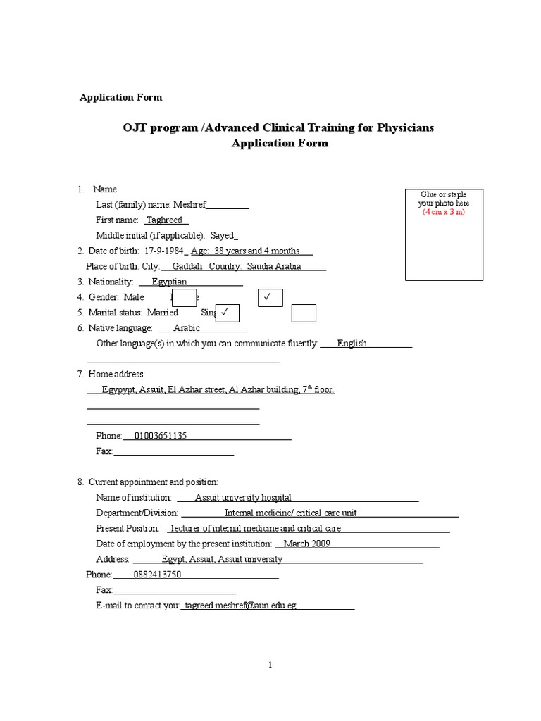 Ojt Application Advanced Clinical Training Pdf Intensive Care
