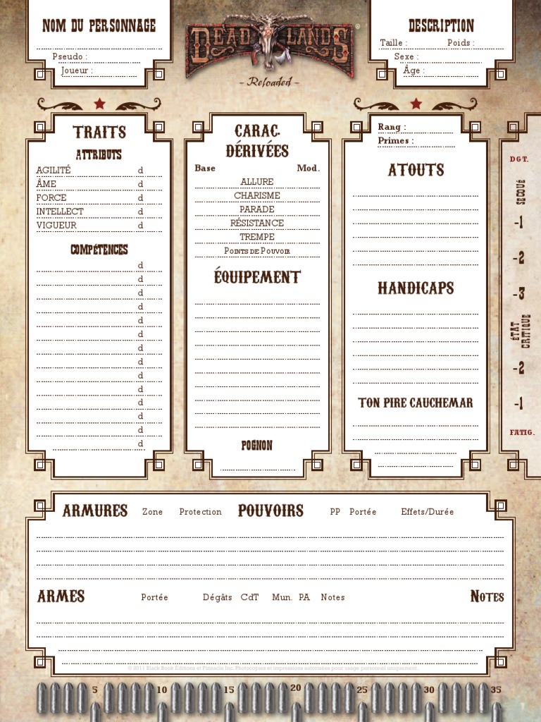 133 DL 01 Deadlands Reloaded Feuille de Personnage v1 | PDF