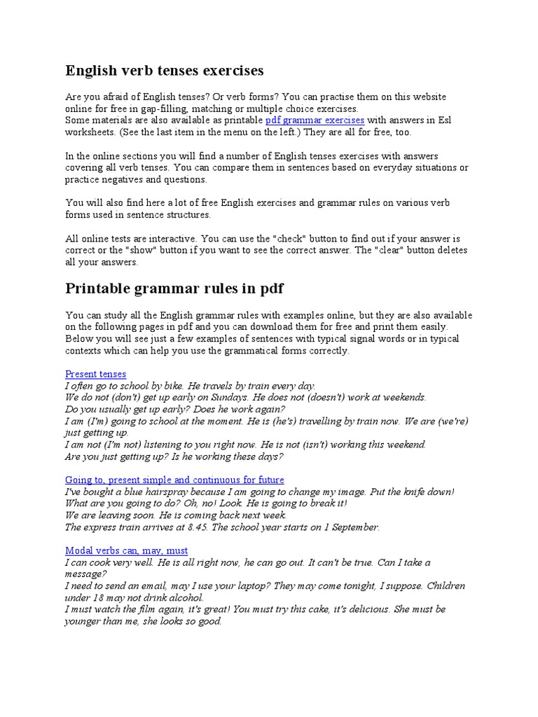 English Verb Tenses Exercises | PDF | English Language | Linguistics