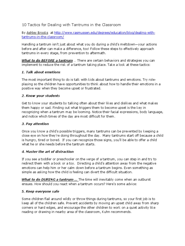 10 Tactics For Dealing With Tantrums in The Classroom PDF | PDF | Emotions | Cognition