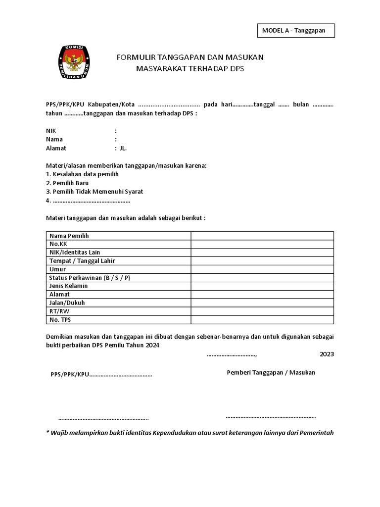 Formulir Masukan Tanggapan Dps 2023 Pdf