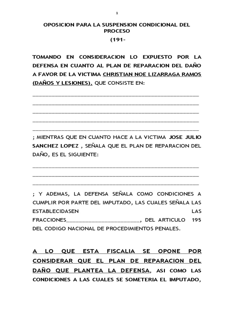 Argumentos para Oponerse A La Suspension Condicional Del Proceso | PDF ... Argumentos para Oponerse A La Suspension Condicional Del Proceso | PDF ...