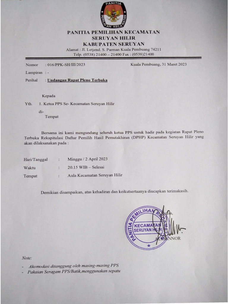 Undangan Rapat Pleno Untuk PPS | PDF