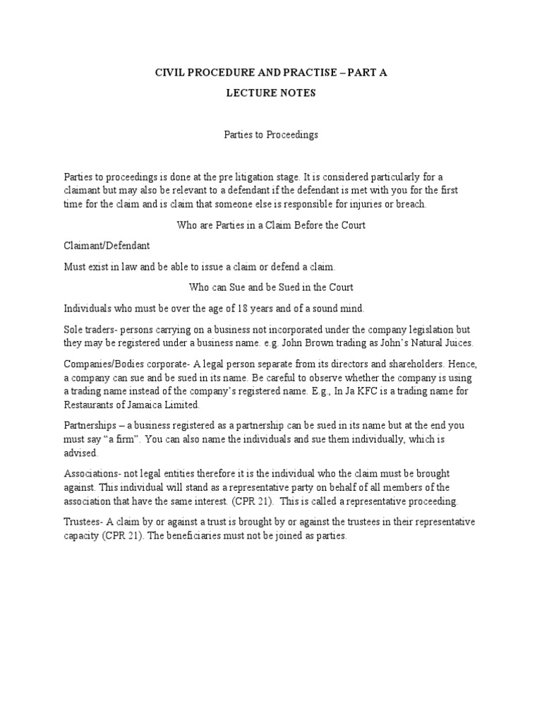 Civil Procedure and Practise - Lecture Notes | PDF | Default Judgment ...