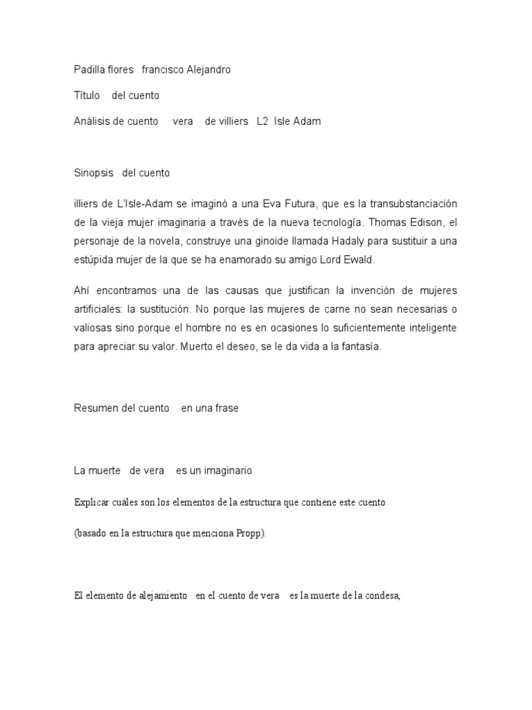 Analisis Del Cuento Vera | PDF