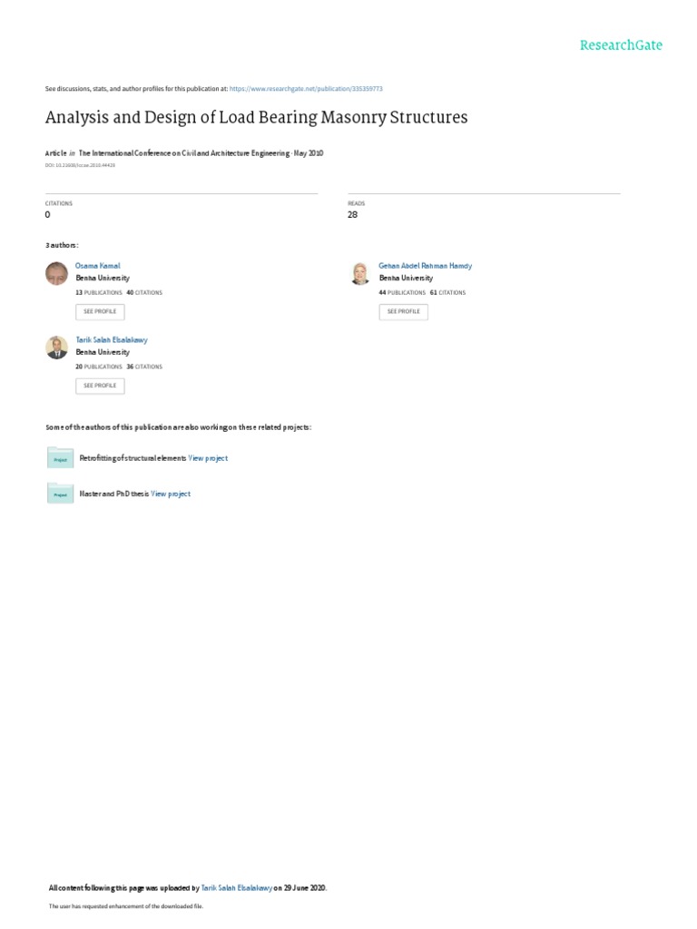 Analysis and Design of Load Bearing Masonry Struct PDF | PDF | Strength Of Materials ...