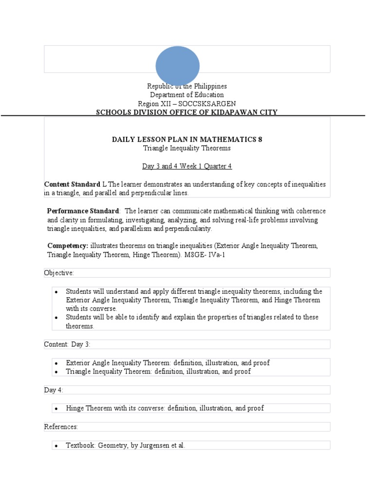 Applying Triangle Inequality Theorems: A Lesson Plan for Teaching the ...