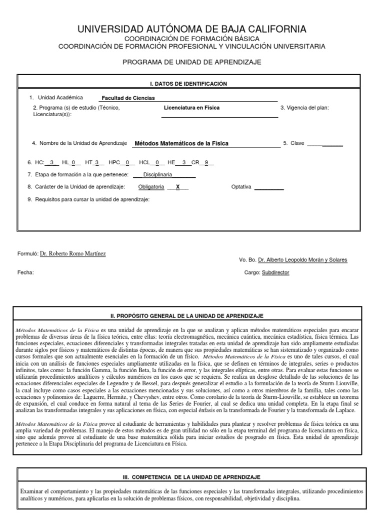 Métodos Matemáticos en Física UABC | PDF | Integral | Ecuaciones