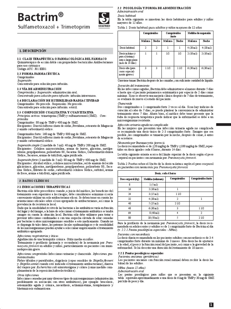 Bactrim Inserto WEB | PDF | Medicamentos con receta | El embarazo