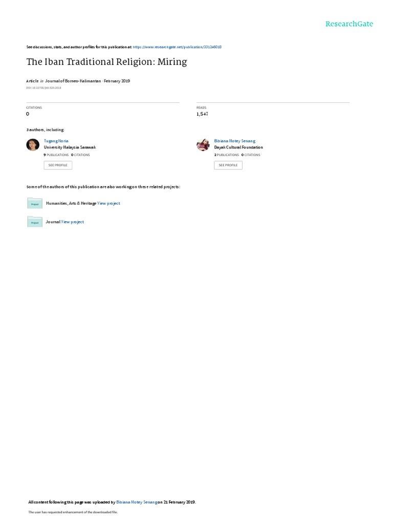 The Iban Traditional Religion: Miring: Journal of Borneo-Kalimantan ...