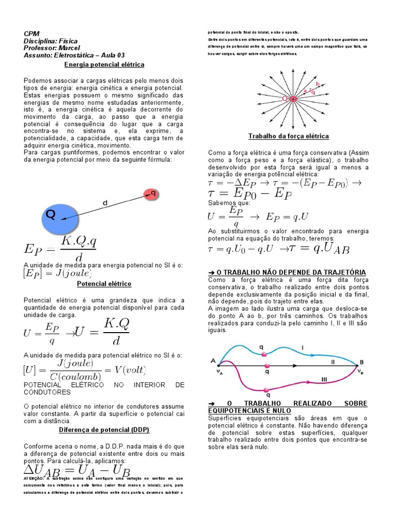 Eletrostática - Aula 03 | Download grátis PDF | Energia potencial | Eletricidade